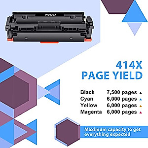inkalfa 414X Toner Cartridges 4 Pack High Yield 414A (with Chip) Compatible Replacement for HP 414X W2020X 414A W2020A Work for HP Color Pro MFP M479fdw M454dw M479fdn M454dn M479 M454 Printer Toner