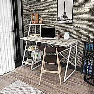 Decorotika Admira 47 inches Wide Wood Metal Industial Writing Computer Writing Desk with Shelving for Home Office - Ephesus White