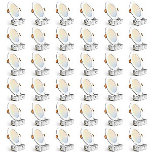 Amico 36 Pack 6 Inch 5CCT Ultra-Thin LED Recessed Ceiling Light with Junction Box, 2700K/3000K/3500K/4000K/5000K Selectable, 12W Eqv 110W, Dimmable Can-Killer Downlight, 1050LM Brightness - ETL&FCC