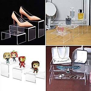 Goabroa Acrylic Display Risers, Clear Rectangle Stands Shelf for Display 6pcs