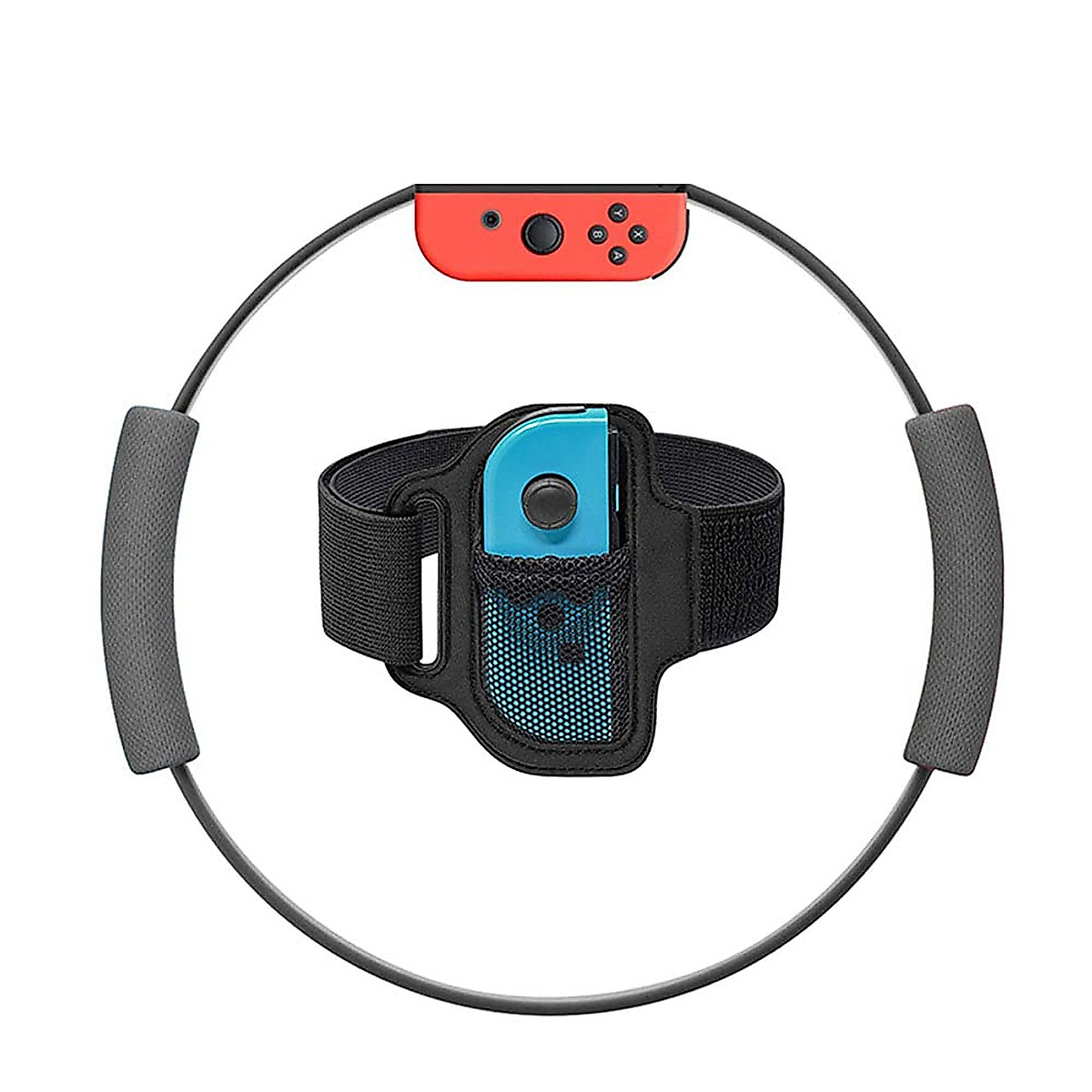 1 Leg Strap and 2 Ring-Con Grips Ring-Con for Nintendo Switch Fit Adventure Game，Non-Slip Grips and Adjustable Leg Strap Compatible （Does not Contain Ring con）(Grey)