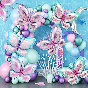 10 PCS Butterfly Balloons, Gradient Giant Butterfly Foil Mylar Balloon Butterfly Birthday Decorations for Butterfly Theme Birthday Party Wedding Supplies (Pink Purple, Green,Blue)