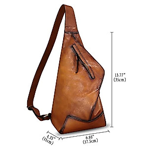 FEIGITOR Genuine Leather Sling Bag Retro Crossbody Sling Backpack Handmade Chest Shoulder Hiking Daypack Cycling Purse Fanny Pack (Brown)