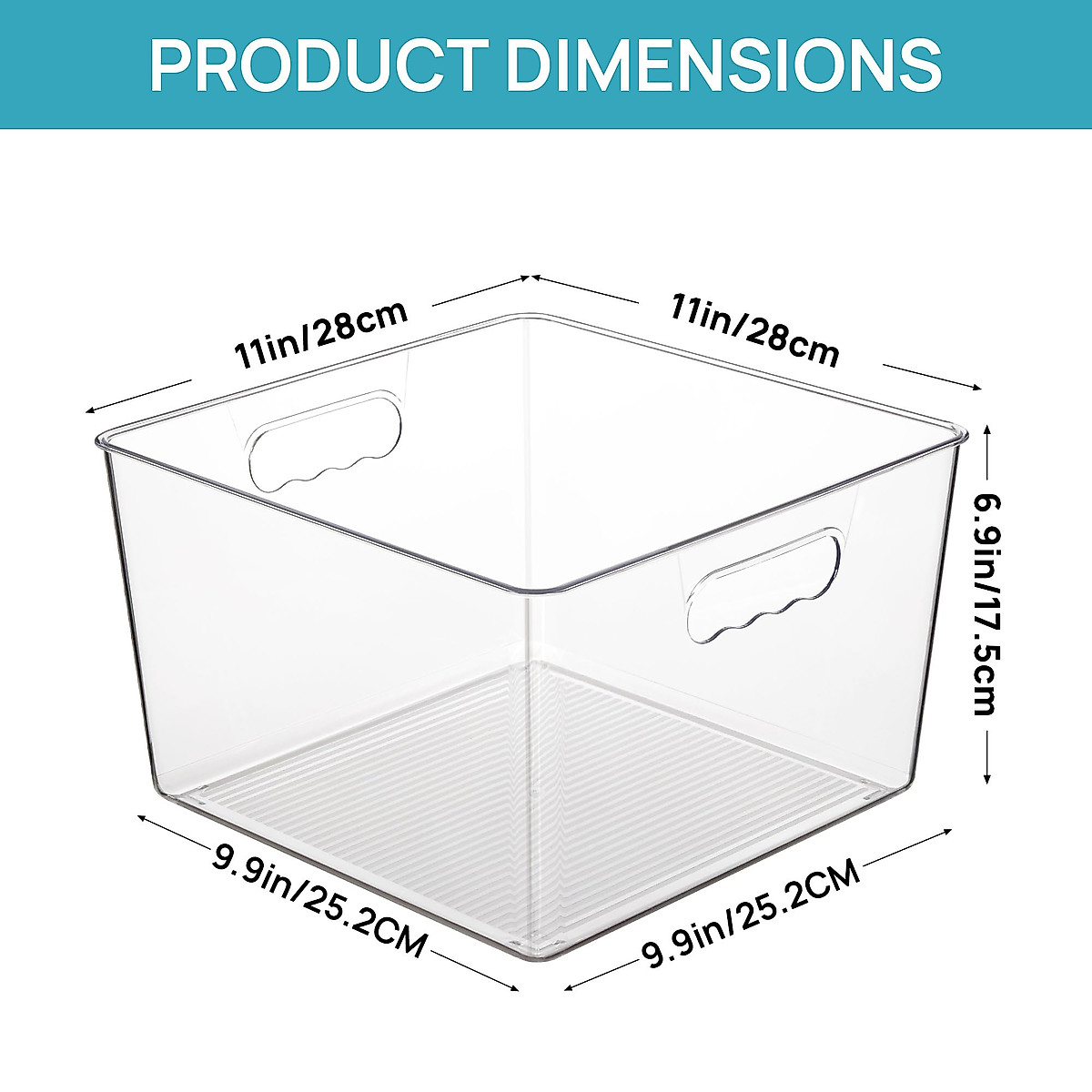 Vtopmart 4 Pack Extra Large Clear Plastic Storage Bins,11x11 Cube Acrylic Organizer Square Containers with Handle for Pantry,Closet,LaundryRoom,Kitchen,Bathroom,UnderSink Organization