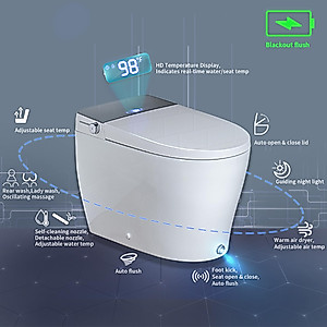 Casta Diva Smart Toilet with Auto Open/Close Lid, Heated Seat, Warm Water Bidet, Digital Display for Temp Control, Foot Kick Flush, Auto Flushing, 1.28GPF Bidet Toilet with Remote