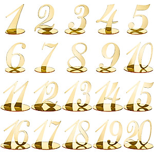 Table Numbers Wedding Table Numbers Acrylic Table Numbers for Wedding Reception Table Numbers Stands with Holder Base Elegant Mirror Table Numbers for Wedding Party Event Catering (Gold)