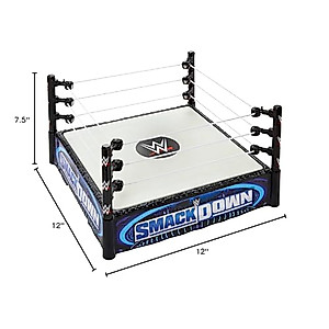 Mattel WWE Superstar Ring, 14 inches with Spring-Loaded Mat, 4 Event Apron Stickers & Pro-Tension Ropes for WWE 6-inch Action Figures