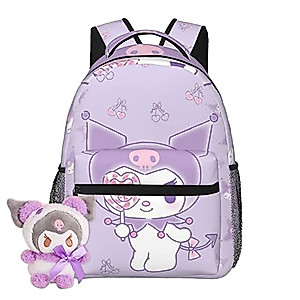 RODES Cute Kurromi Pattern Print Backpack Anime Backpack Lightweight Travel Backpack Laptop Backpack Purple Daypack Women Birthday Gift With Keychain