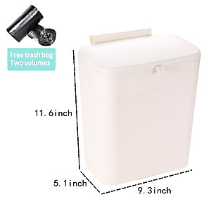 SuoXing 2.4 Gallon Hanging Trash Can for Cabinet Door,9L Hanging Kitchen Trash Can with Lid,Plastic Wall Mounted Garbage Can and Food Waste Bin for Kitchen Countertop,White