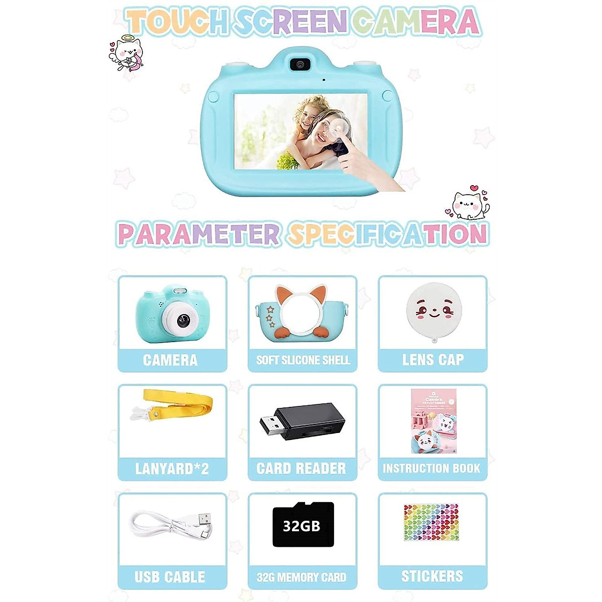 GIENEX Kids Digital Camera - 28MP Children's Selfie Camera with 3 Inches Large Screen for Boys and Girls,1080P Rechargeable Electronic Camera