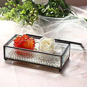 JUXYES Clear Glass Jewelry Box With Lid, Beveled Glass Keepsake Box Transparent Jewelry Organizer Box Modern Thickened Glass Vanity Decorative Box Personalized Countertop Trinket Box Organizer