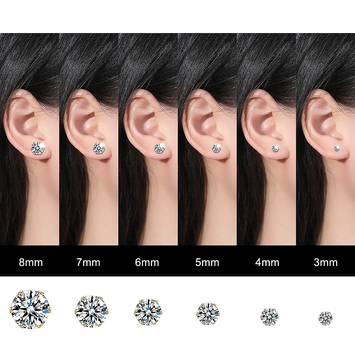 Gold Earrings Studs: LUCKYPADS Cubic Zirconia Earrings Studs 12 Pairs 14k Gold Plated Studs Earrings for Women Men Hypoallergenic Stainless Steel Stud Earrings Pack CZ Studs Earrings