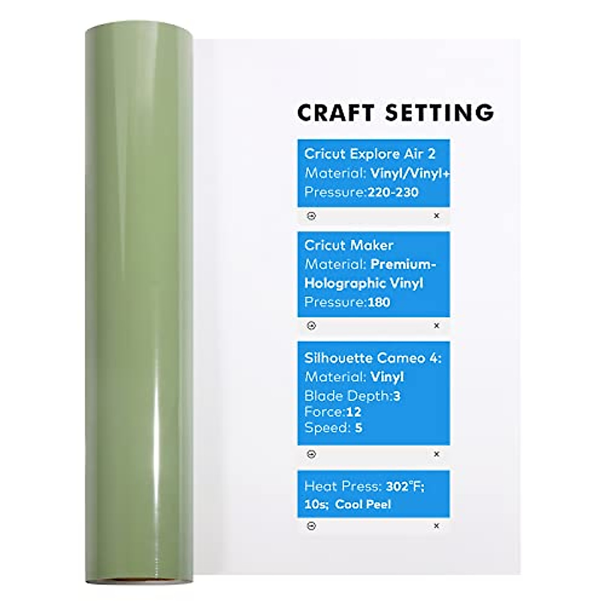 Gatichetta Heat Transfer Vinyl Roll, Khaki Green Iron on HTV 12" x 6FT, Smooth PU HTV for T-Shirts, Fabris, DIY Designs