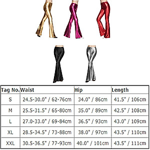 Women Retro 70s Disco Dance Party Shiny Metallic Flare Leggings Slim Fit High Waist Bell Bottom Long Wetlook Hippie Pants Wide Leg Bootcut Palazzo Glam Yoga Vintage Fall Trousers Hot Pink M