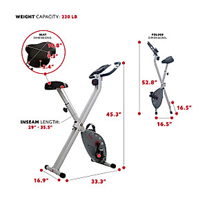 Sunny Health & Fitness Comfort XL Ultra Cushioned Seat Folding Exercise Bike with Device Holder, Gray - SF-B2989