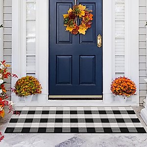 Black and White Buffalo Plaid Rug - 24x71- Cotton Buffalo Plaid Rug for Outdoor/Indoor Use - Washable Large Mat for Living Room, Bathroom, Bedroom, Patio
