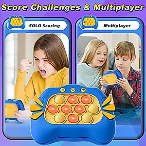 Push Pop Puzzle Game Machine, Light-Up Poppet Educational Console, Handheld Squeeze Bubble Decompression Autism Stress Relief Sensory Fidget Toys for Boys Girls Teens Kids Adults 4 Modes, Orange
