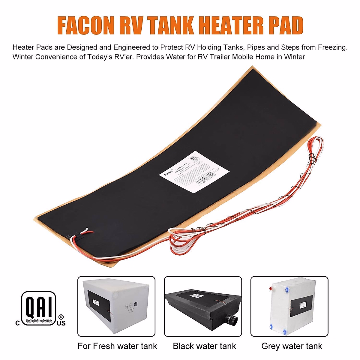 Facon RV Holding Tank Heater Pad, Up to 50 Gallons Fresh Water/Grey Water/Black Water Holding Tank Heating Pad with Automatic Thermostat Control