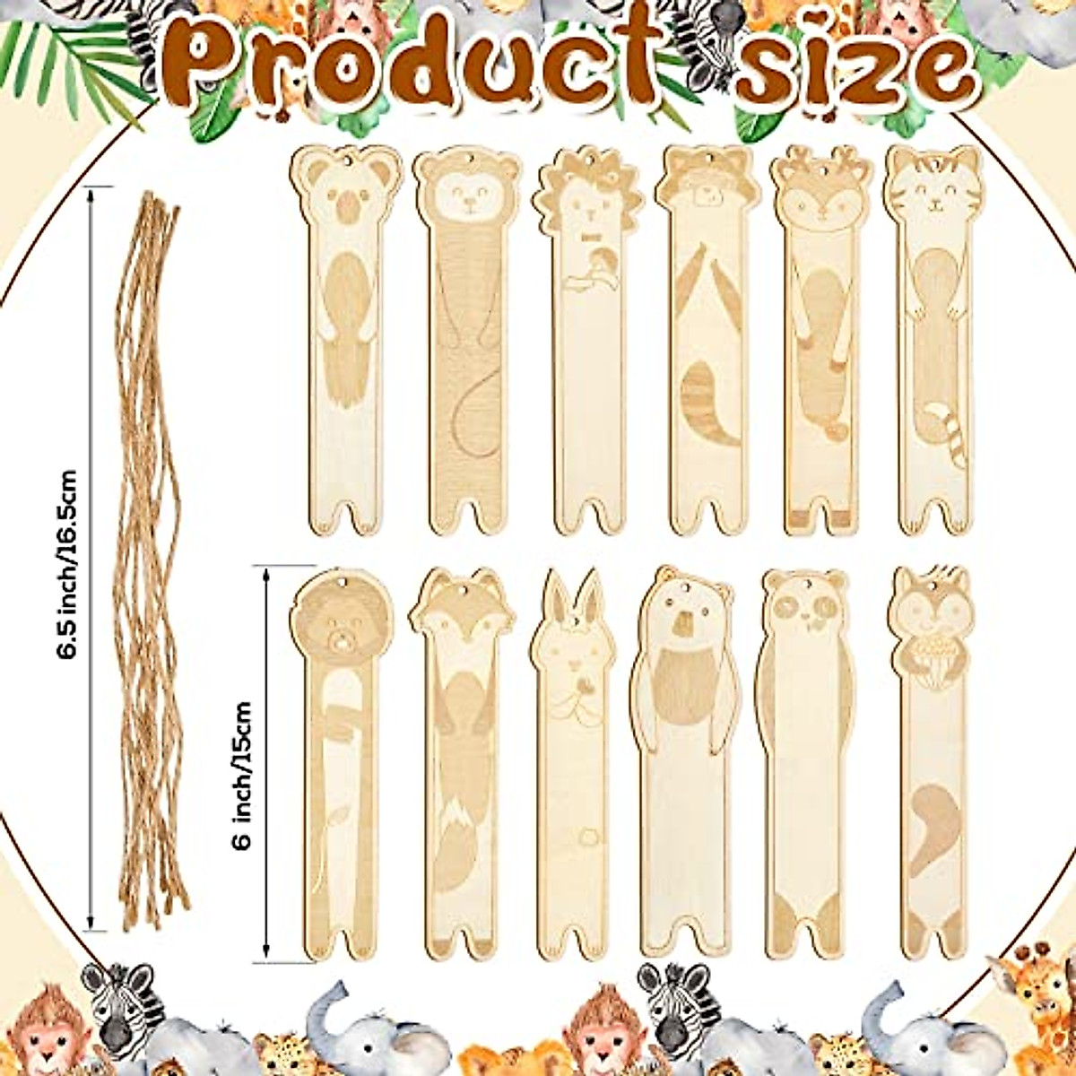 Wooden Bookmarks Animal Engraved Bookmarks for Kids Cute Bookmarks Blanks DIY Wooden Craft Bookmark School Office Supply for Teachers Students Classroom Rewards Supplies
