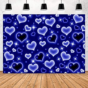 Aperturee Blue Heart Early 2000s Backdrop 7x5ft Valentines Birthday Newborn Baby Shower Kids Love Heart Stars Photography Background Valentines Portrait Photo Booth Studio Shoot Props Party Decoration