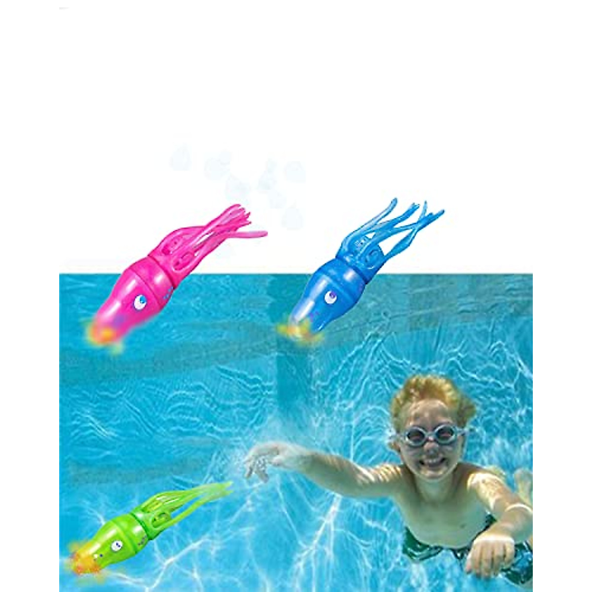 Diving Squid Pool Bath Toys for Kids,Electric Octopus Diving Fish,Torpedo Summer Toys, Swimming Training Pool Game for Learning to Swim,Squid Underwater Toys for Kids and Adults(8.3in,Blue)
