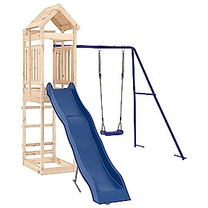 vidaXL Swing Set, Outdoor Backyard Wooden Playset Playground Equipment with Slide, Playground Set for Kids Age 3-8 Years, Solid Wood Pine