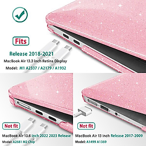 May Chen Compatible with MacBook Air 13 inch Case 2021 2020 2019 2018 Release Models: M1 A2337 A2179 A1932, Plastic Hard Shell Case for Mac Air 13 inch with Retina Fits Touch ID, Pink Glitter