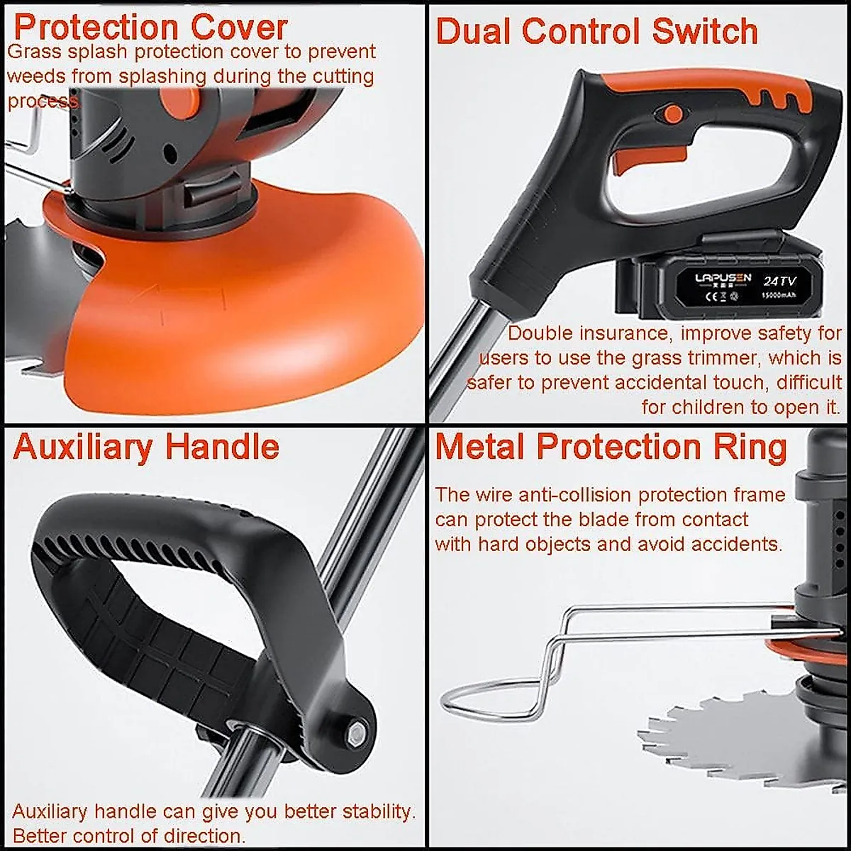 Cordless String Trimmer Weed Wacker Battery Powered 3 in 1Electric Weed Wacker with 2 Battery, Charger, 10 Plastic Blades, 4 Stainless Steel Blades, 2 Round Metal Saw Blades, and Wheels, 3.9lb