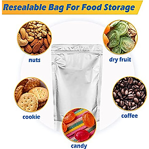 50Pack Mylar Bags for Food Storage With Label Stickers 9.4 Mil 10"x14" Extra Thick Resealable Bags for Nuts, Coffee, Tea Storage
