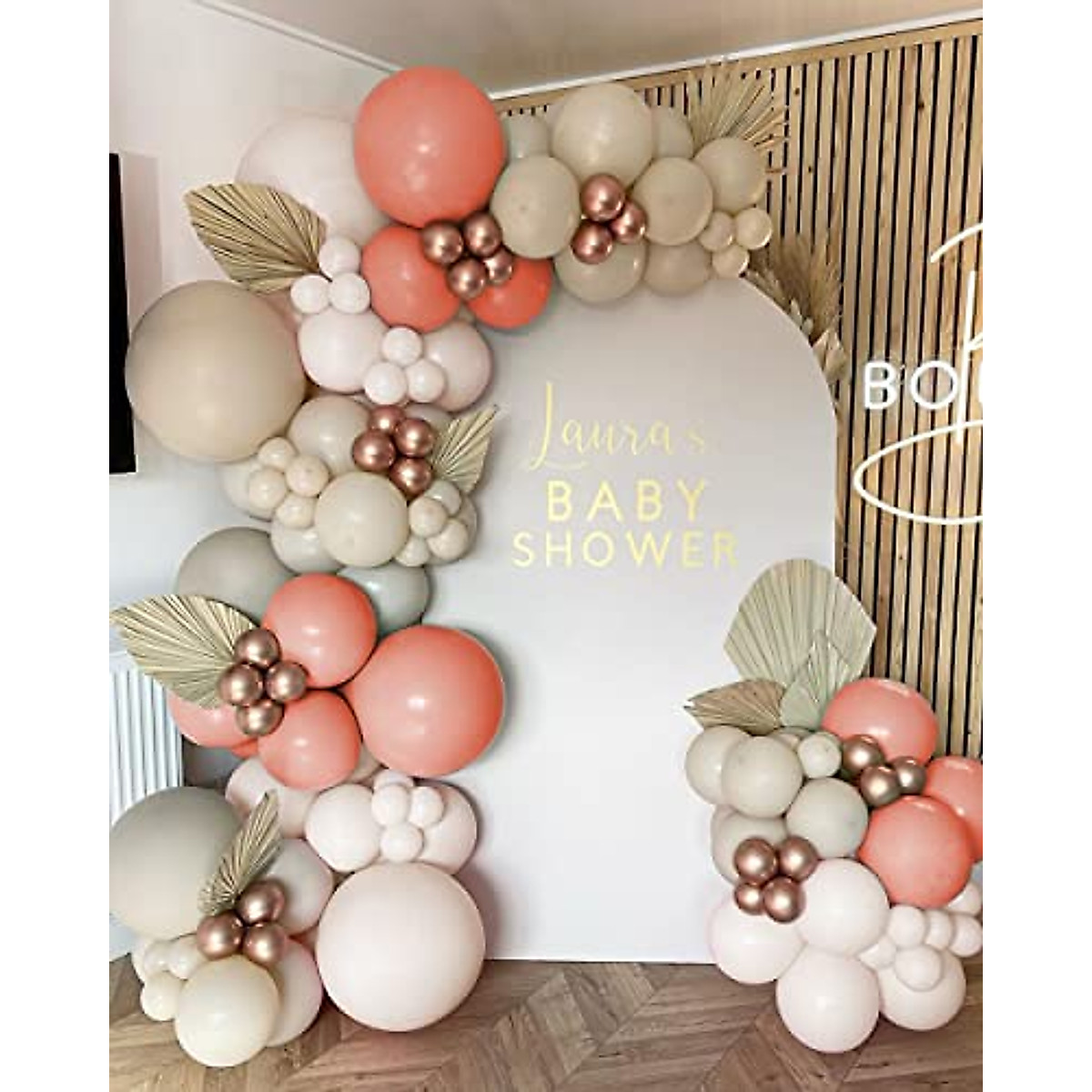 Boho Baby Shower Decorations, SKEFOLI 88PCS Pink Balloon Arch Kit with Beige Brown Double Stuffed Balloons Rose Gold Balloons Boho Balloon Garland for Birthday Party Bridal Shower Valentine Wedding