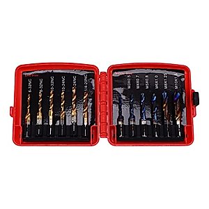 12Pcs Combined Tap Drill Bit Set HSS Metric Blue Plating Imperial Ti Plated 1/4in Hex Shank Combined Threading Drill Bit Set Drillbits