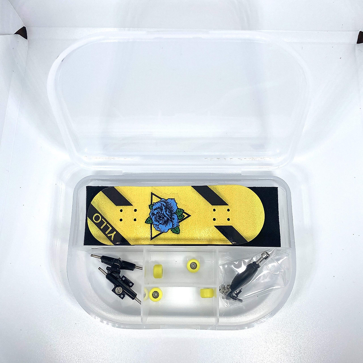 Yllo Blue Rose Complete 5 Ply Wood 100mm x 33mm Fingerboard with Upgraded 32mm Trucks, Lock Nuts, CNC Wheels