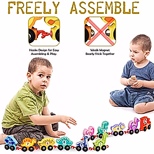 WOODMAM Wooden Dinosaur Number Train, Montessori Toy Train Set with Storage Bag, Educational Toy Gift for Baby Toddler Boys Girls Age 1 2 3 Years Old