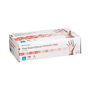 McKesson Vinyl Exam Gloves, Non-Sterile, Powder-Free, Large, 100 Count, 1 Box