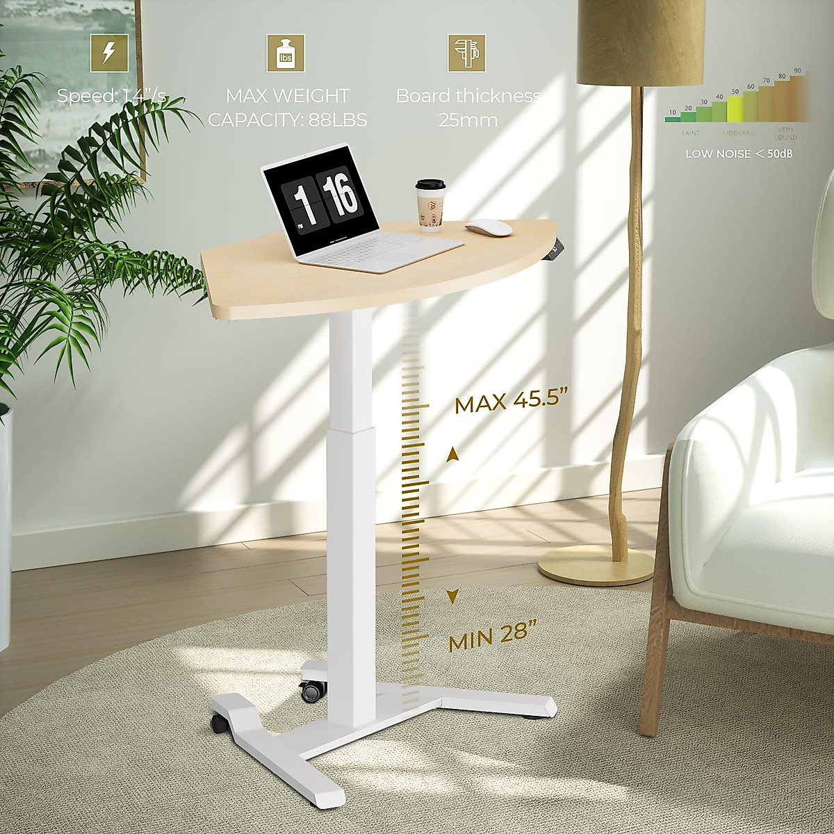 ALFA FURNISHING Electric Height Adjustable Mobile Podium, Multifunctional Rolling Lectern Standing Desk, Portable Laptop Cart with Wheels, Sit Stand Lectern for School Office