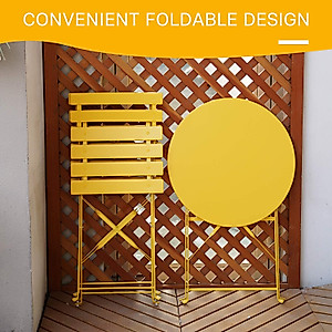 Grand patio 3-Piece Folding Bistro Set, 2 Chairs and 1 Table, Weather-Resistant Outdoor/Indoor Conversation Set for Patio, Yard, Garden-Yellow