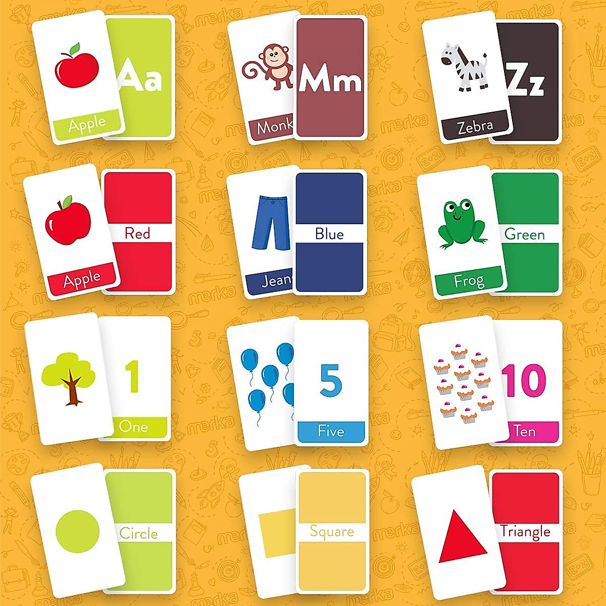 merka Educational Flashcards Bundle: Letters, Numbers, Shapes & Colors Deck (58 Cards) and Explorer Deck (90 Cards) – Learning Toys/Games – Ages Toddler through Teen – Homeschool or Classroom Use