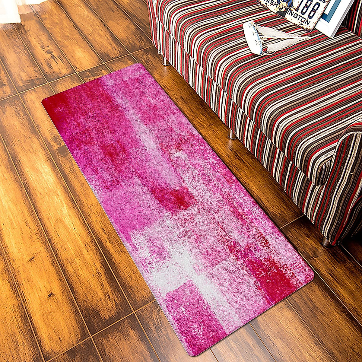 Abstract Pink Antifatigue Kitchen Bath Door Mat Cushioned Runner Rug,Washable Welcome Floor Sink Mat,Modern Minimalist Painting Aesthetics Waterproof Comfort Standing Doormat for Kitchen,24"x36"