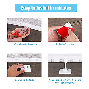 Retractable Baby Gates Floor Adhesive Hooks No Drilling (2-Pack) Prevent Babies and Pets from Going Under The Gate, Mesh Dog Gate Ground Anchor Hooks Ideal for Securing to Floors, Stairs | White