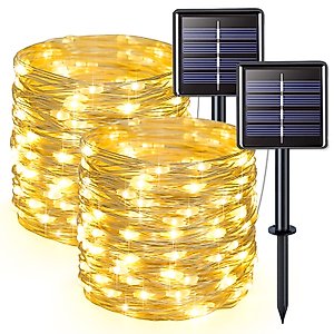 JMEXSUSS 2 Pack Solar Fairy Lights Outdoor, 33ft 100 LED Solar String Lights Outdoor Waterproof, 8 Modes Copper Wire Twinkle Lights for Patio Tree Garden Christmas Wedding Party Decoration(Warm White)
