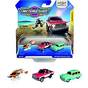 Micro Machines 2021 Series 5 Starter Pack #19 Micro Beach Day - Chopper, 1975 Blazer, 1950 Bel Air Wagon, (MMW0094)