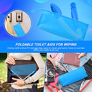 Foldable Toilet Aids for Wiping, Jhua 15.7" Long Reach Comfort Wipe Bottom Grips with Hook, Toilet Paper Aids Tools Tissue Grip Self Wipe Assist Holder, Blue