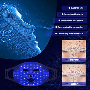 Meifuly Light Therapy Face Mask, Red Blue Yellow L ED Face Mask, Reduce Fine Lines and Wrinkles, Advanced Bendable and Portable Design