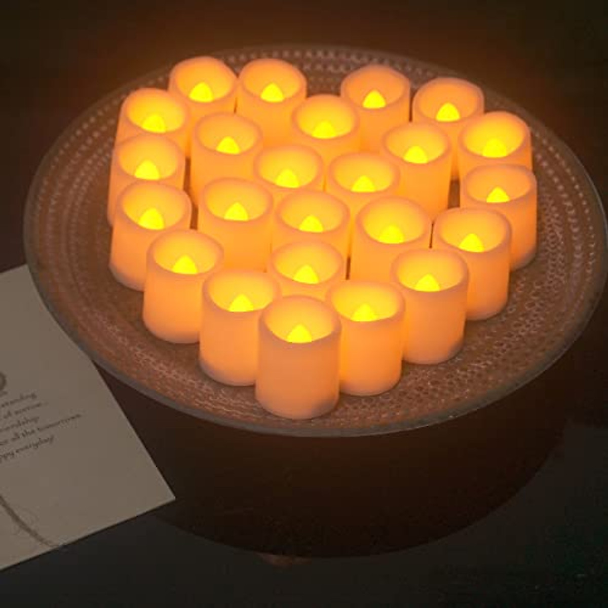 24 Pack Flameless LED Votive Candles Tea Lights Candles Battery Operated Flickering Tealights for Wedding Valentine's Day Halloween Christmas Party Garden Decoration,Cream White