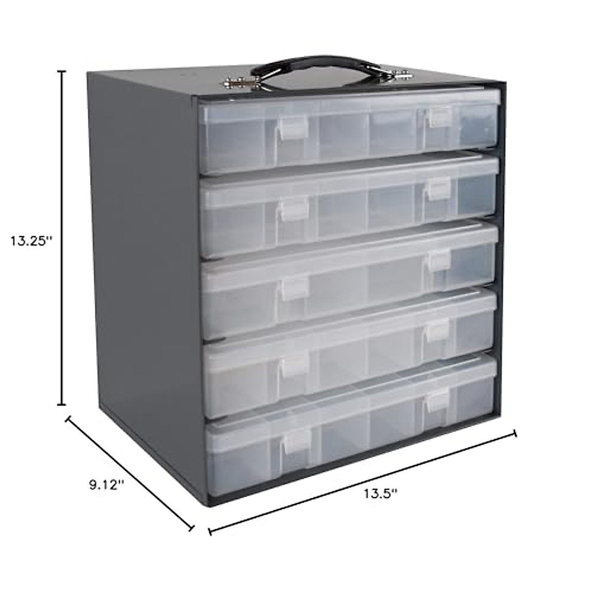 Durham 291-95 Gray Cold Rolled Steel Rack for 5 Large Plastic Compartment Boxes, 13-1/2" Width x 13-1/4" Height x 9-1/8" Depth