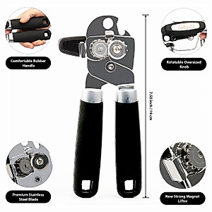 AHRAM Manual Can Opener, Sharp and smooth glide cutting wheel, With magnet lefter, Safe edge, Made with heavy duty materials, With additional glide cutting wheel as a spare part, With a bottle opener