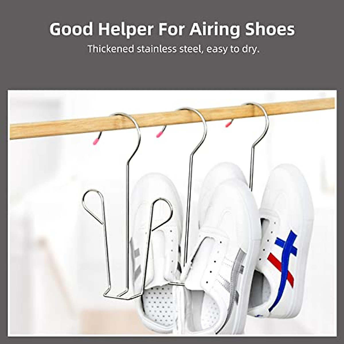 [Pack of 3 pcs] Waikas Shoes Hanger，Stainless Steel Hanger,Stainless Steel Shoe Rack, Multi-Functional Shoe Rack with Double Hook Design, Shoe Drying Rack for Dehumidifying Hanging Leather Shoes