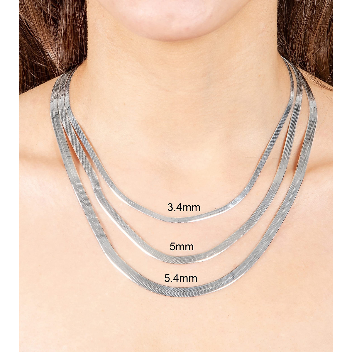 Olive & Chain Sterling Silver Herringbone Chain Necklace, Lobster Clasp, Reflective Surface, Multi-Purpose, 925 Sterling Silver, Hypoallergenic, Comfortable, Unisex