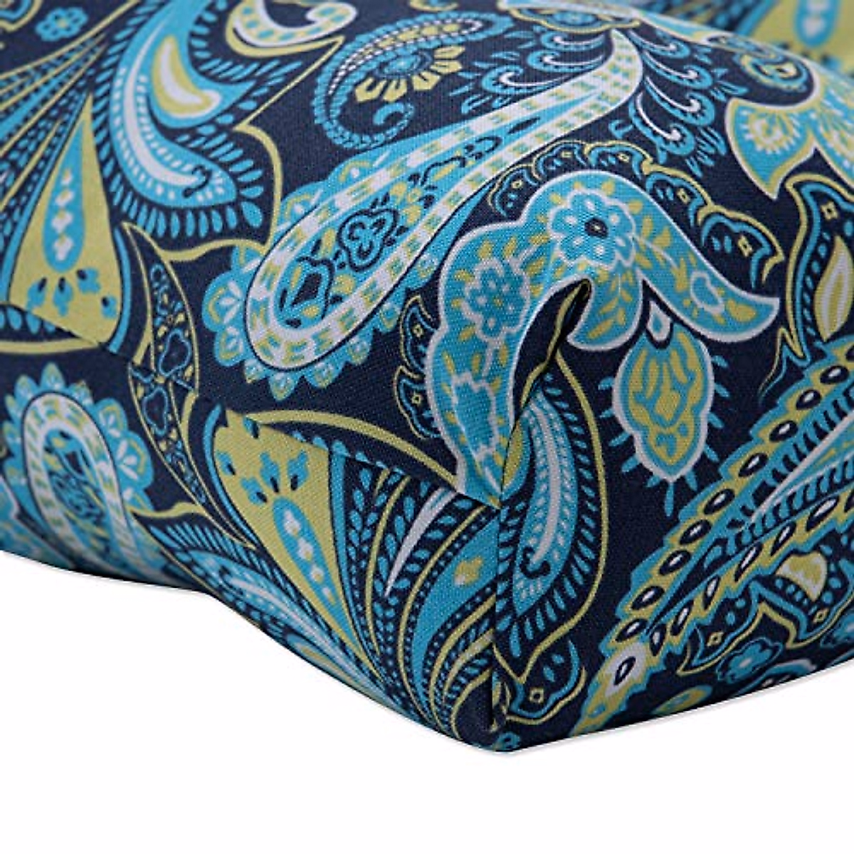 Pillow Perfect Paisley Indoor/Outdoor Sofa Setee Bench Swing Cushion with Ties, Tufted, Weather, and Fade Resistant, 18" x 56", Blue/Green Pretty,