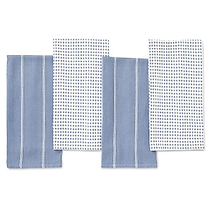 Folkulture 100% Cotton Kitchen Towels with Hanging Loop, Dish Towels for Home Décor, Kitchen Hand Towels or Absorbent Ktichen Towels, Waffle Kitchen Towels, 20" x 28", Set of 4 (Denim Blue)